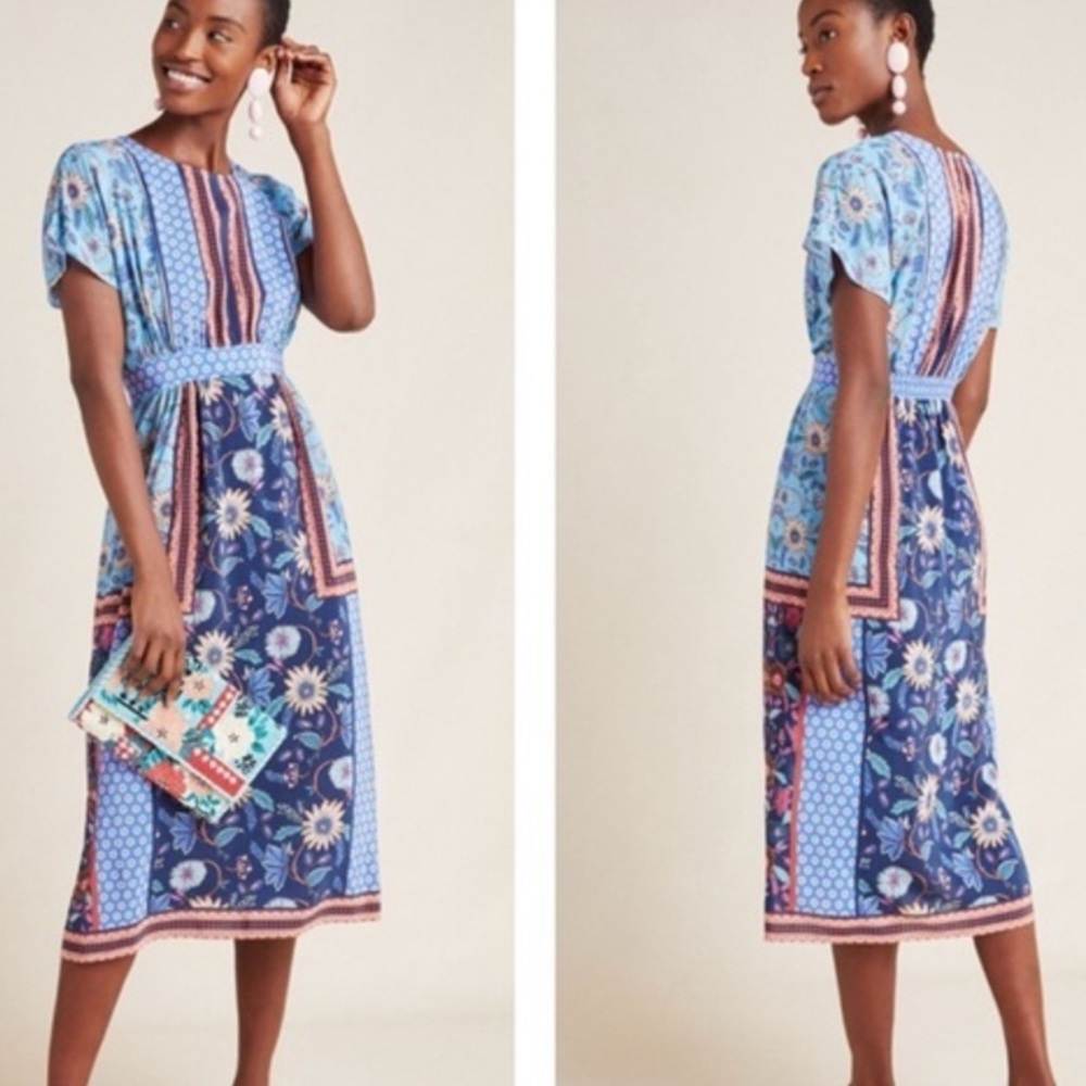 Anthropologie Kachel Eliason Floral Midi Dress Size 2 Gem
